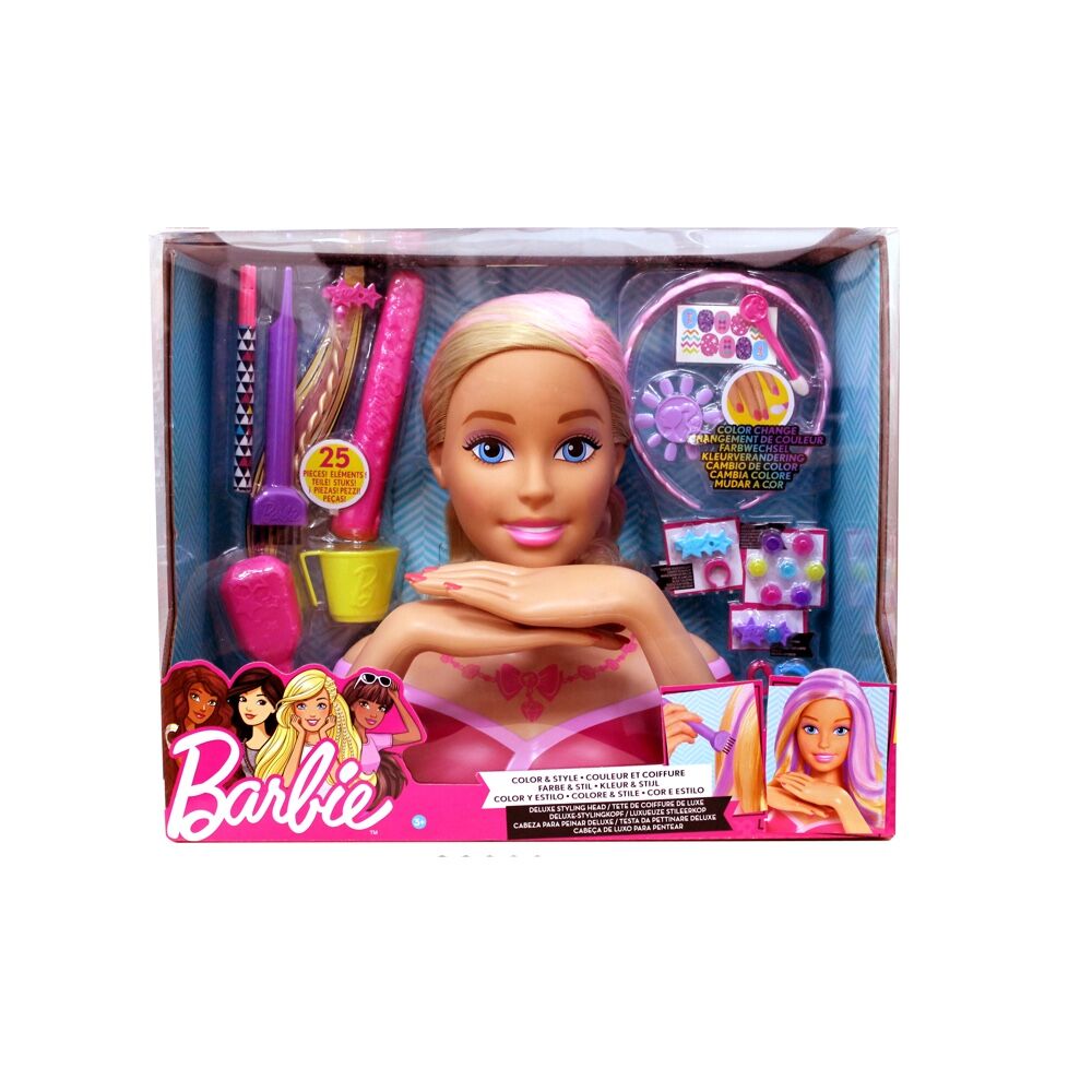 Barbie 19-Piece Deluxe Styling Head Fashionable Doll Set 63300 ...